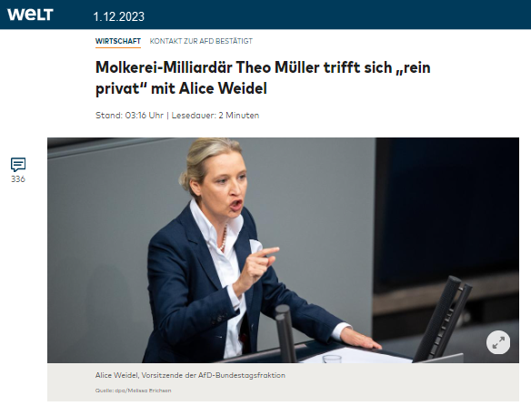 Deutschland & AfD & Molkerei-Müller aktuell: Theo Müller spricht mit Alice Weidel ...
